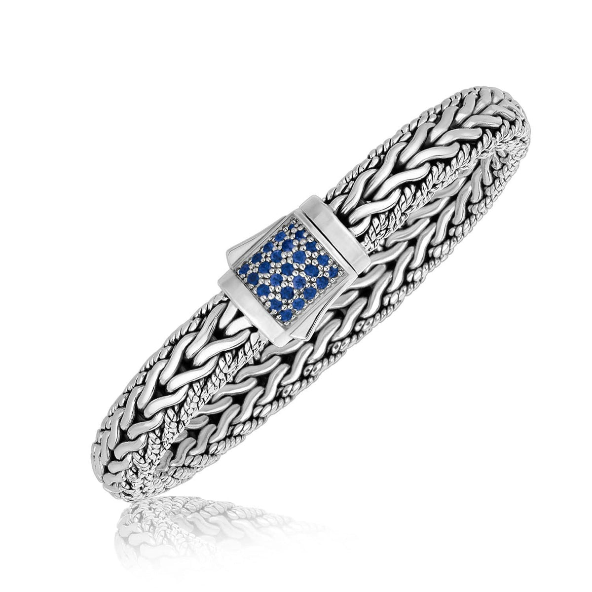 Sterling Silver Blue Sapphire Designed Braided Men s Bracelet